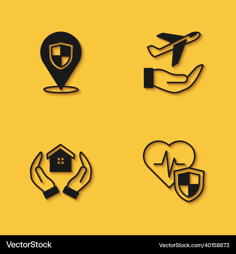 Set location shield life insurance with house Vector Image