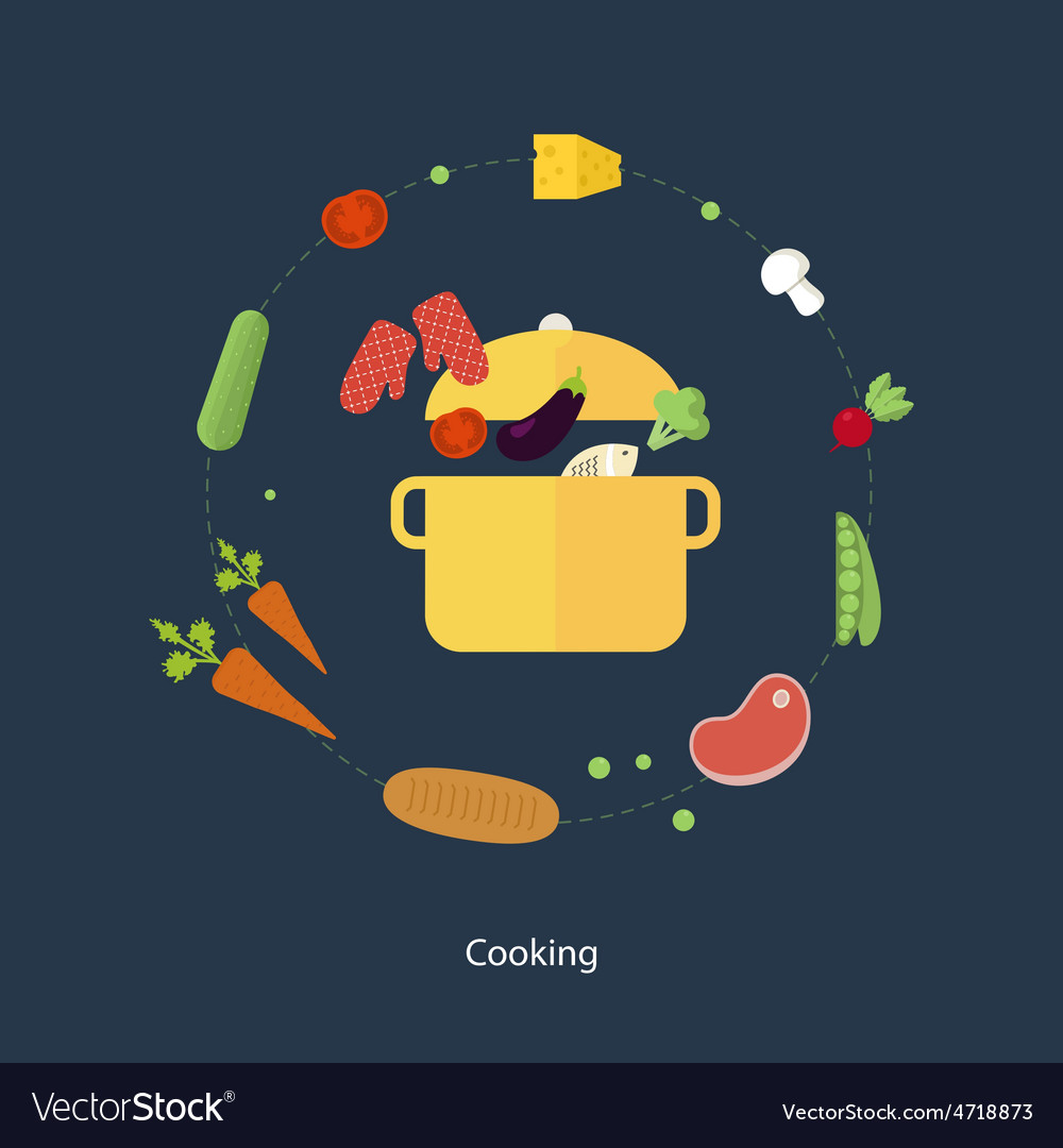 Set of flat design concept icons for food Vector Image