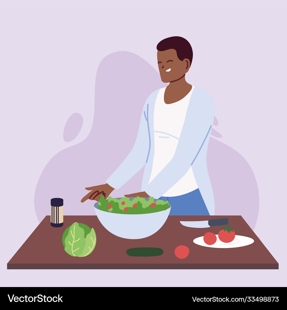 Young cook preparing healthy food Royalty Free Vector Image