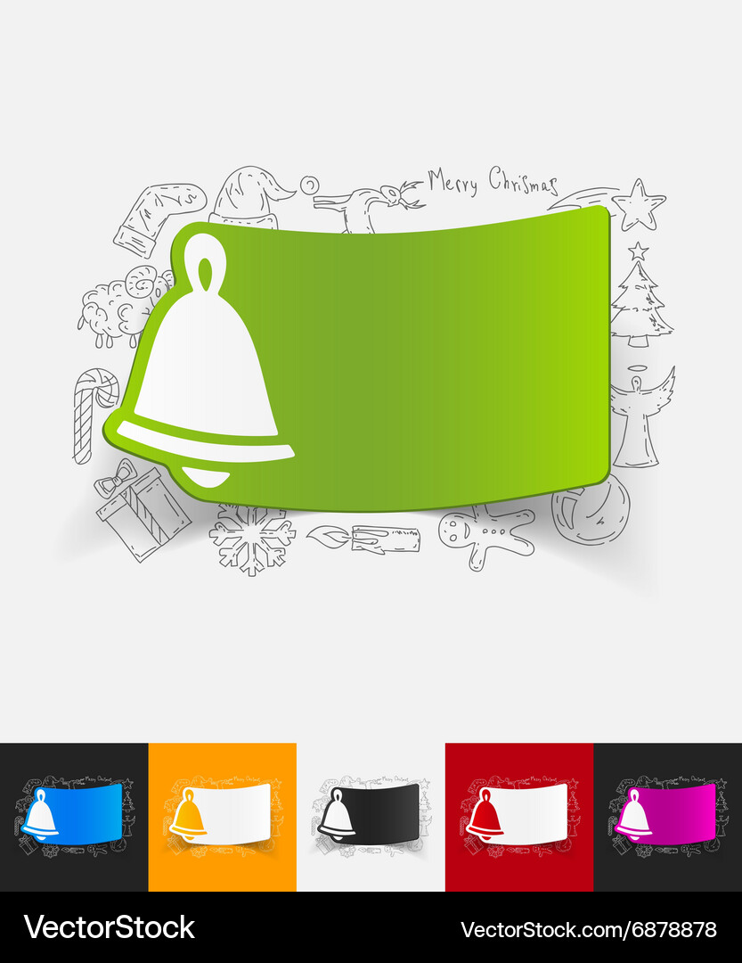 Christmas bell paper sticker with hand drawn Vector Image