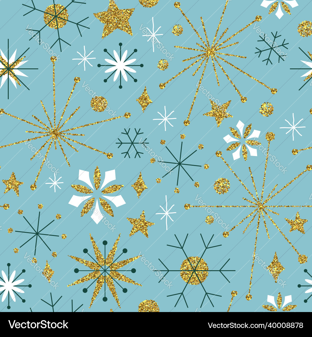 Christmas gold glitter star retro seamless pattern