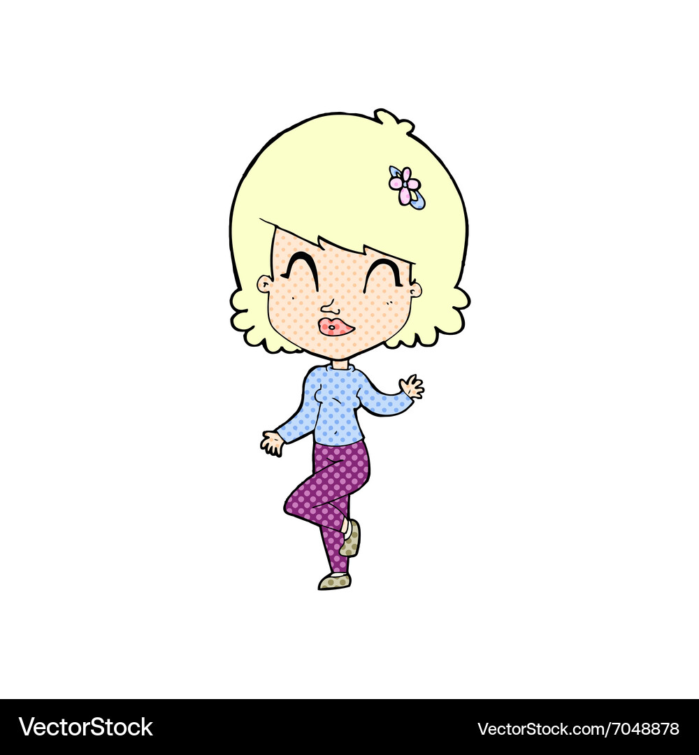 Comic cartoon pretty woman dancing Royalty Free Vector Image