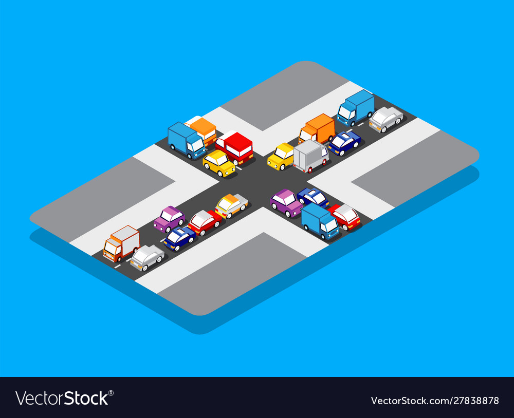 Isometric crossroads traffic jam on street Vector Image