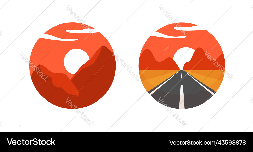 Mountain logo travel with path road Royalty Free Vector