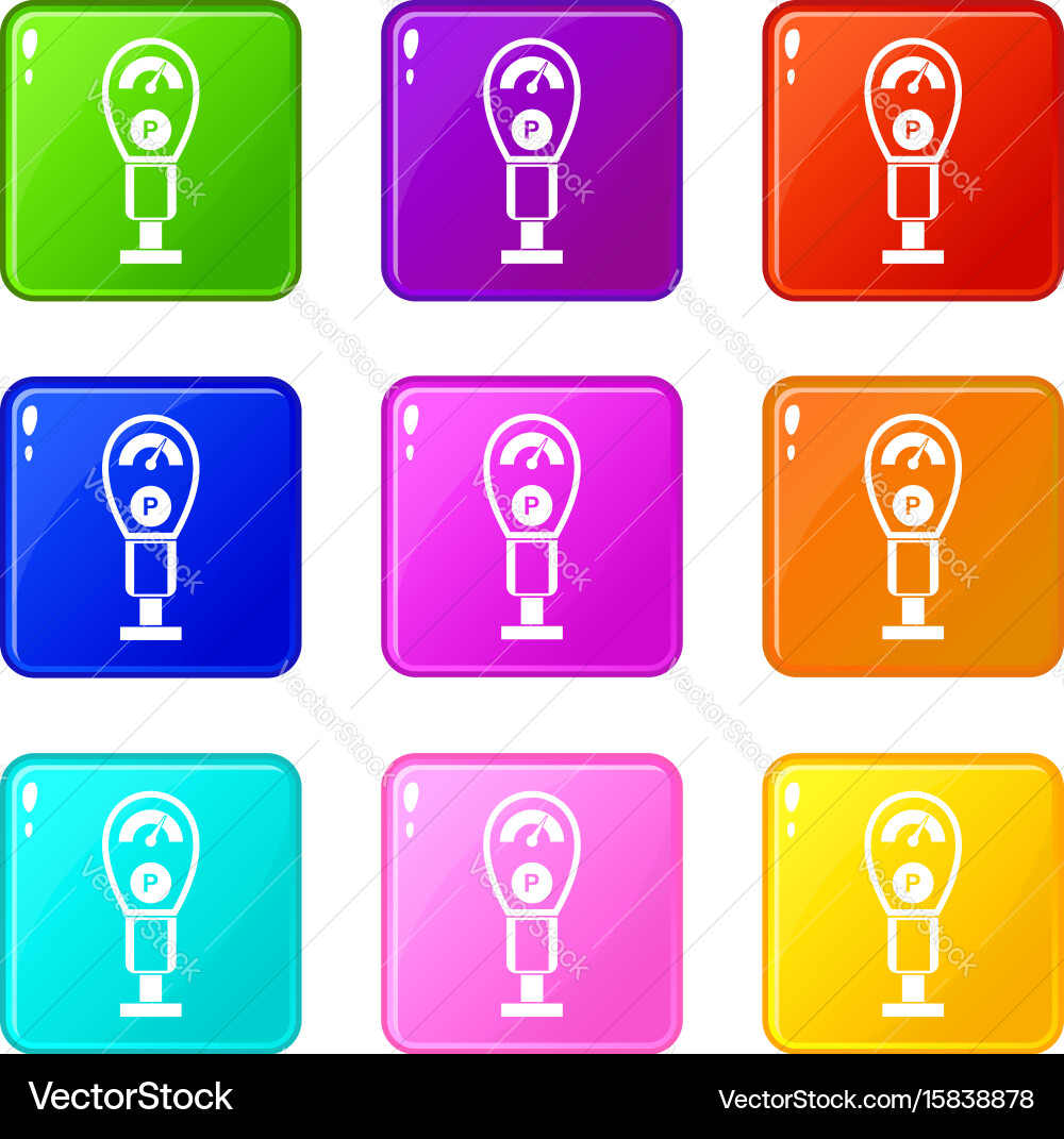 Parking meters icons 9 set Royalty Free Vector Image