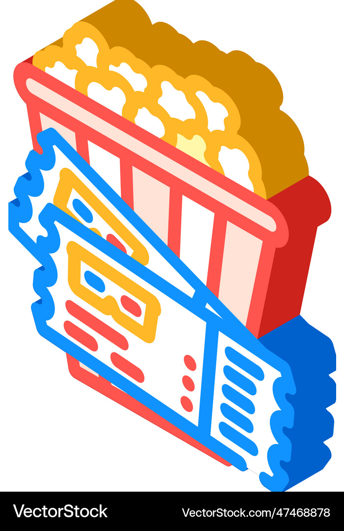 Popcorn tickets cinema isometric icon Royalty Free Vector