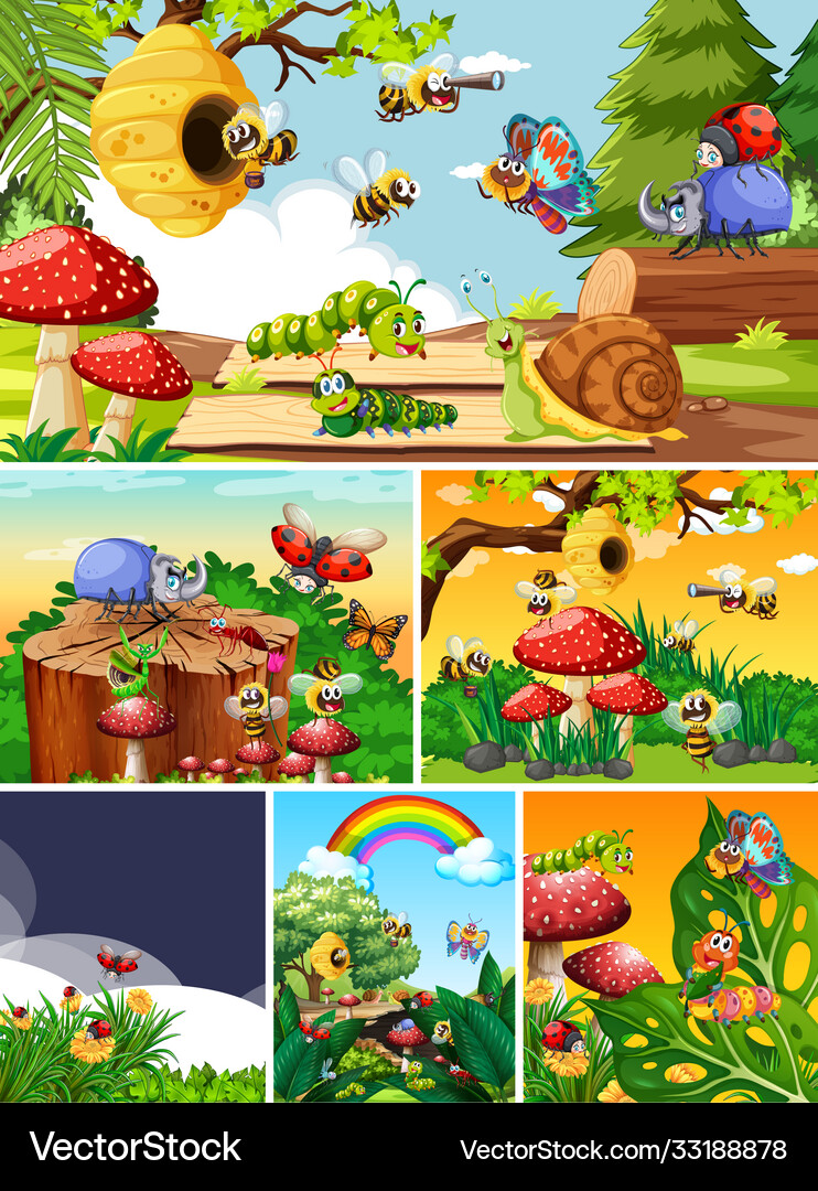 Set different insects living in garden Royalty Free Vector