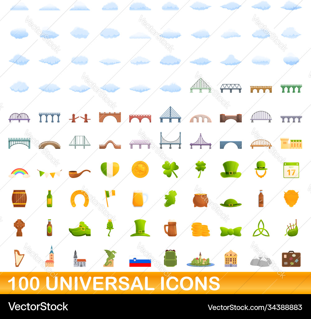 100 universal icons set cartoon style Royalty Free Vector