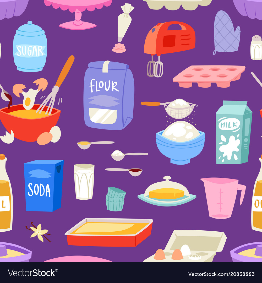 Bakery ingredients food and kitchenware for Vector Image Bakery ingredients food and kitchenware for Vector Image