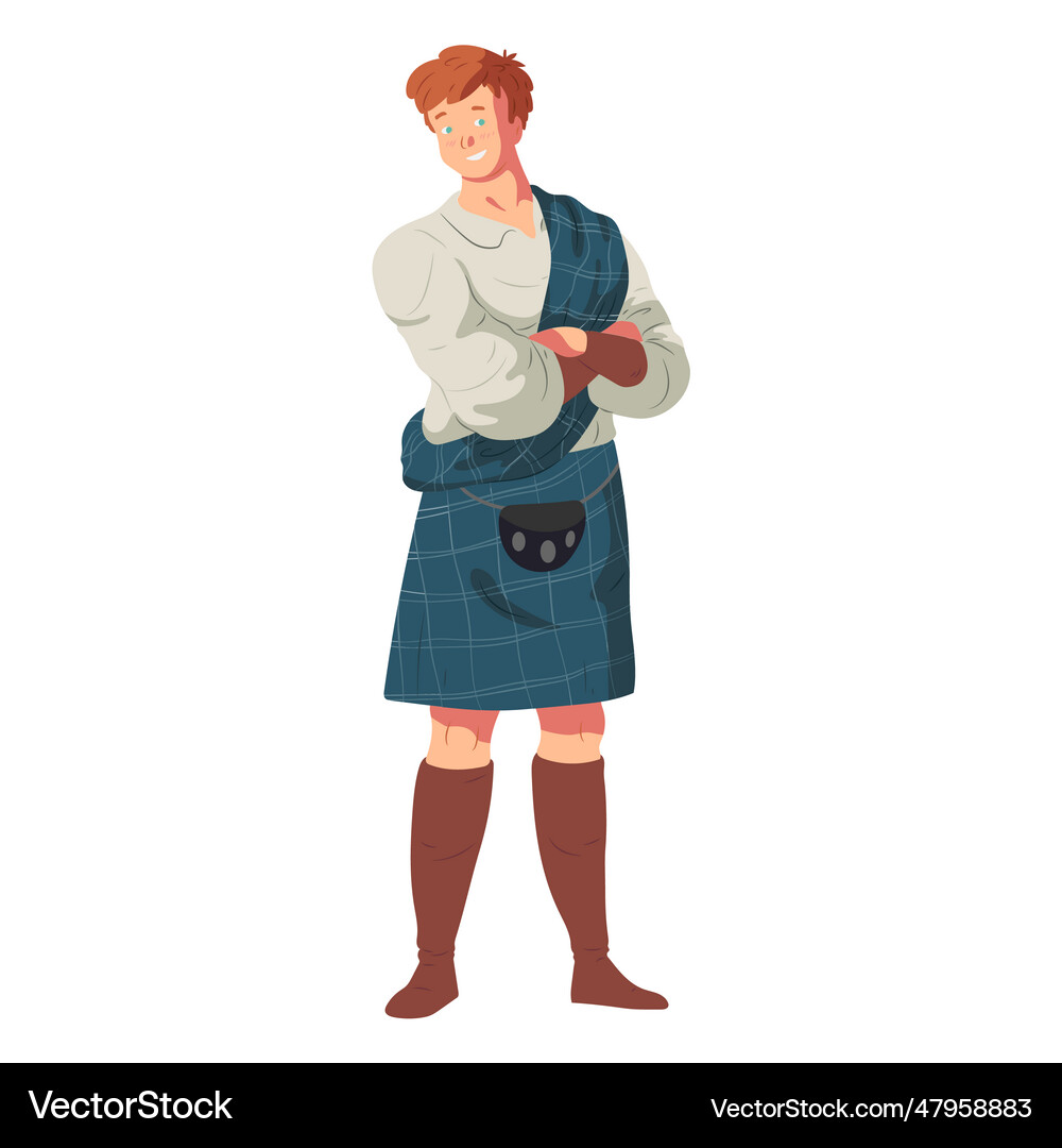 Boy kilt sporran scottish flat Royalty Free Vector Image