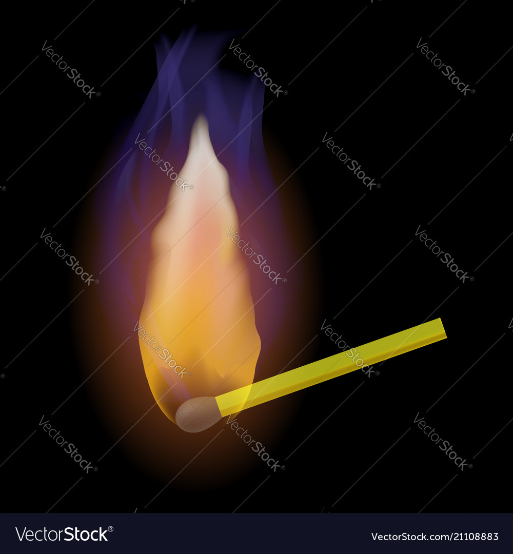 Burning match with fire flame Royalty Free Vector Image