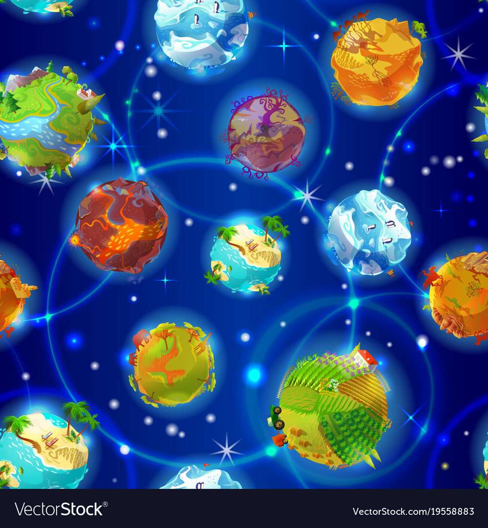 Cartoon earth planets seamless pattern Royalty Free Vector