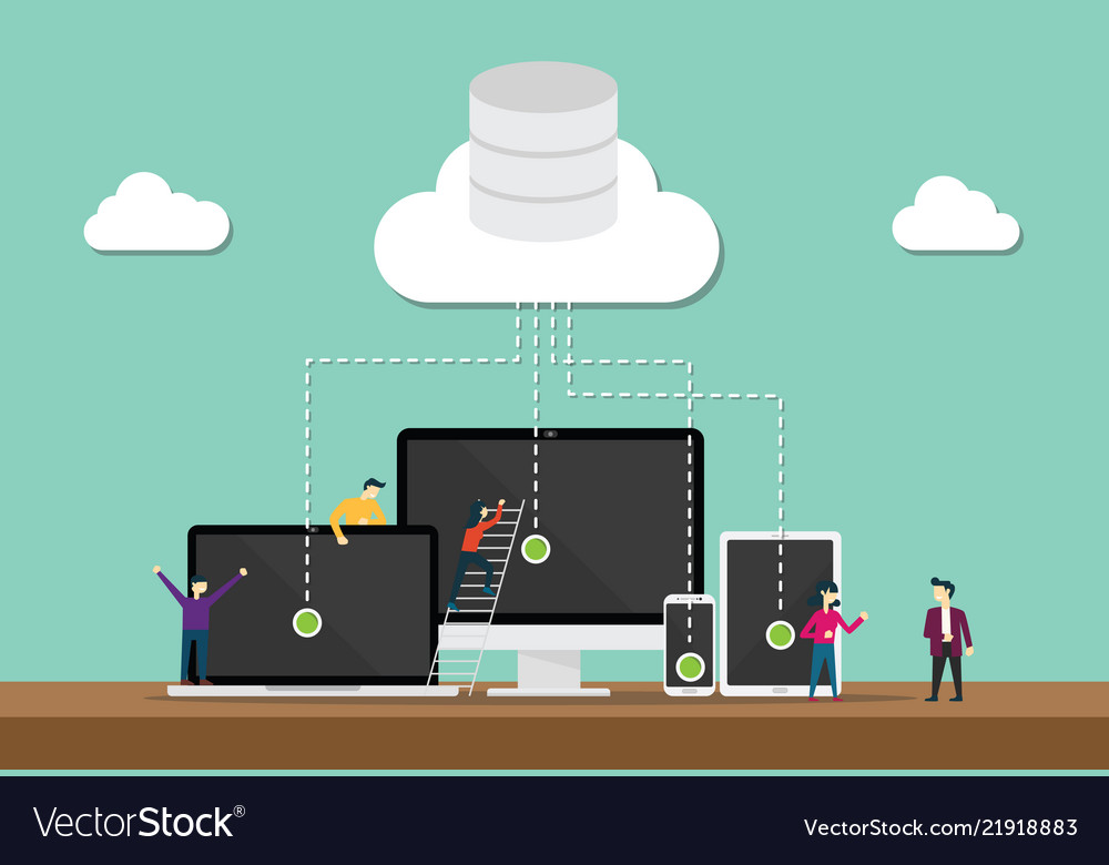 Cloud computing technology team develop Royalty Free Vector