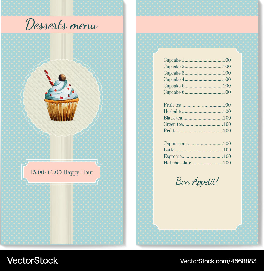 Confectionery menu template with watercolor Vector Image