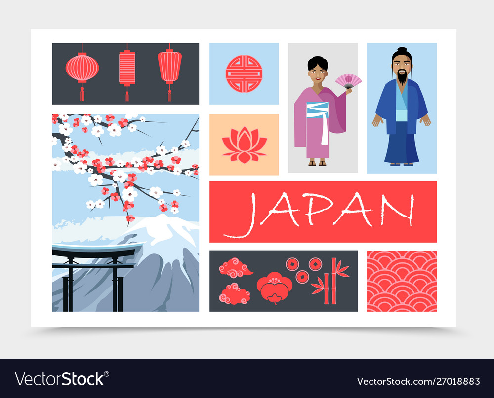 Flat japan elements composition Royalty Free Vector Image