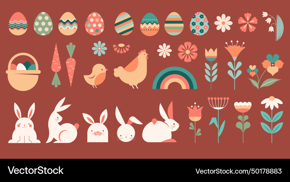 Happy easter collection of icons Royalty Free Vector Image