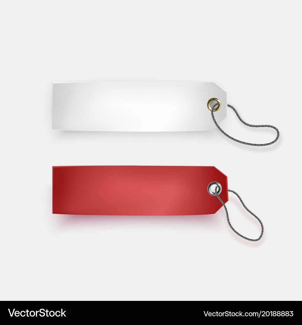 Set of white and red tags on background Royalty Free Vector