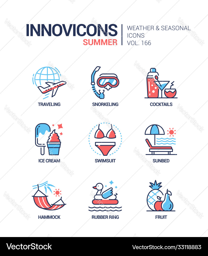 Summer - modern line design style icons set Vector Image