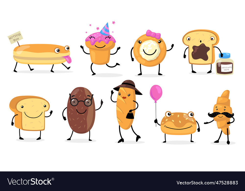 Various funny bread characters Royalty Free Vector Image
