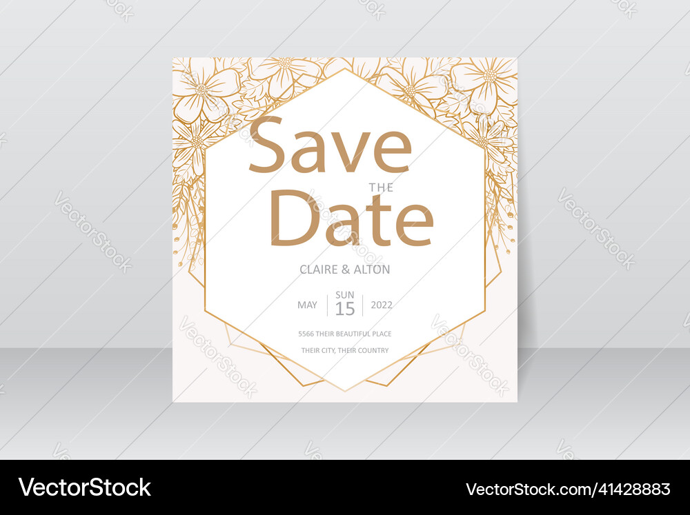 Wedding invitation template with floral outline Vector Image