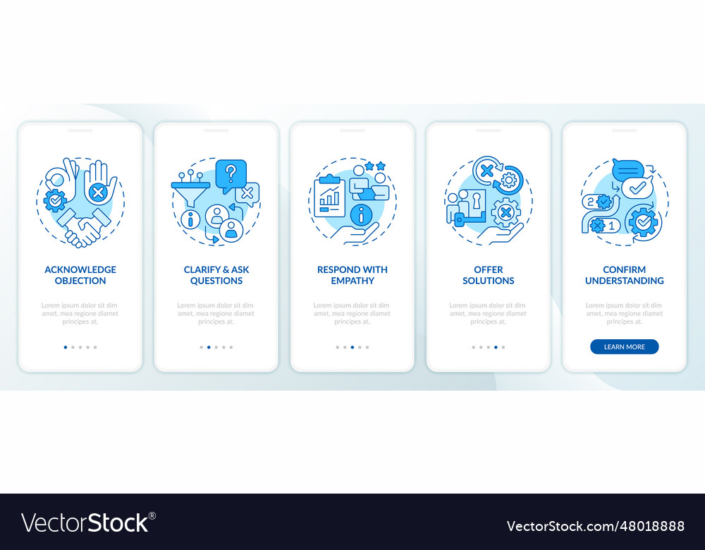 Objection handling process blue onboarding mobile Vector Image