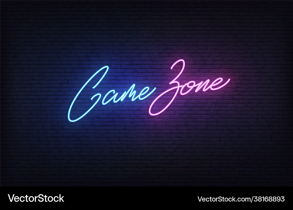 Game zone neon sign glowing lettering Royalty Free Vector