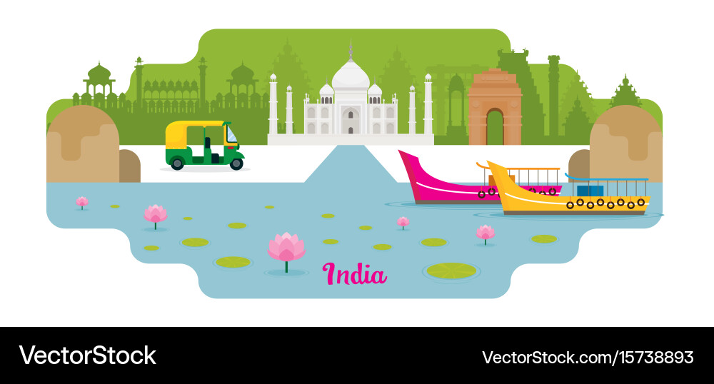 India travel and attraction landmarks Royalty Free Vector