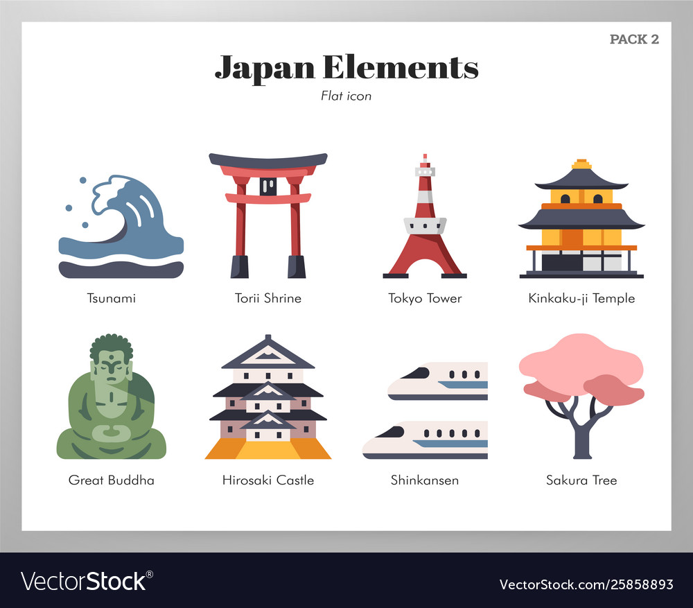 Japan elements flat pack Royalty Free Vector Image