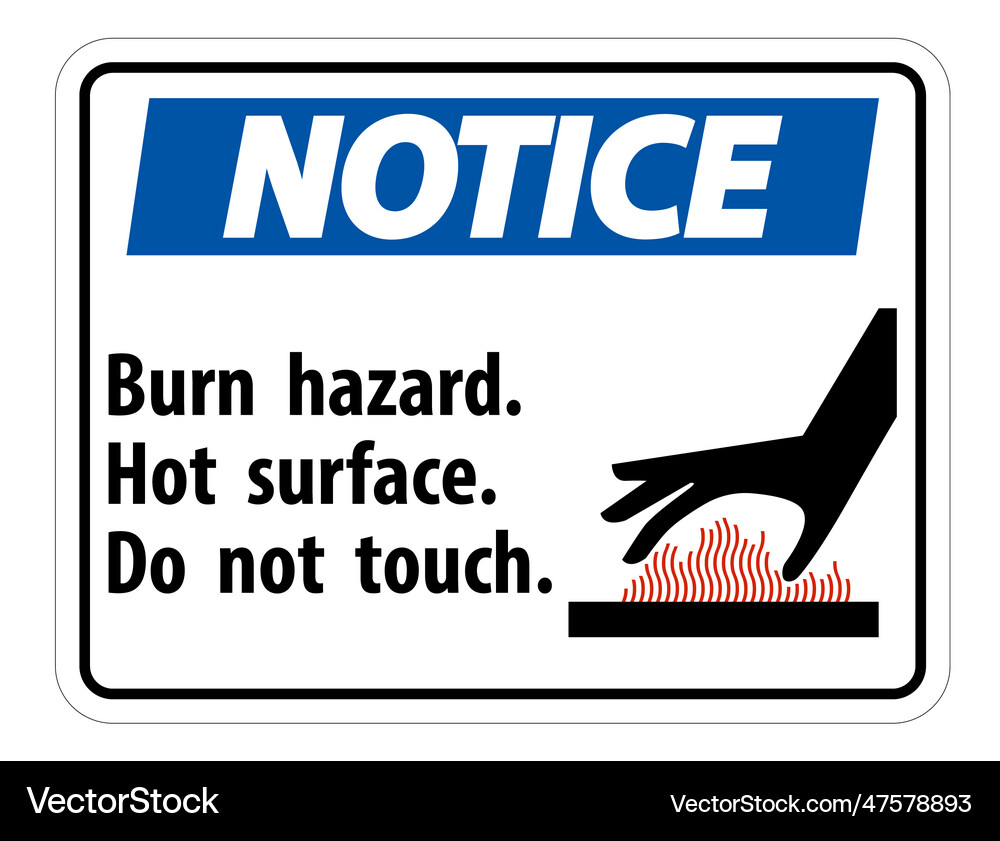 Notice burn hazardhot surfacedo not touch symbol Vector Image