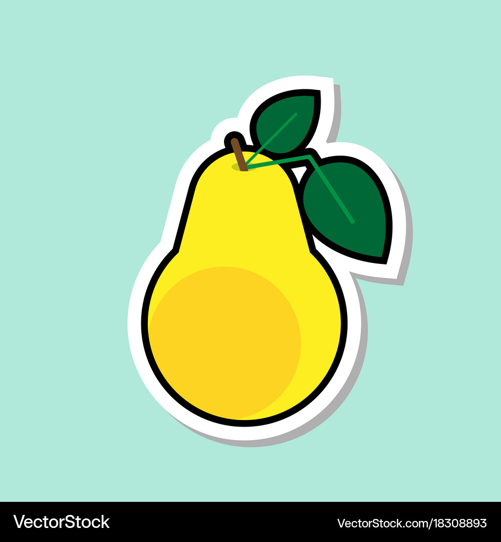 Pear sticker on blue background colorful fruit Vector Image