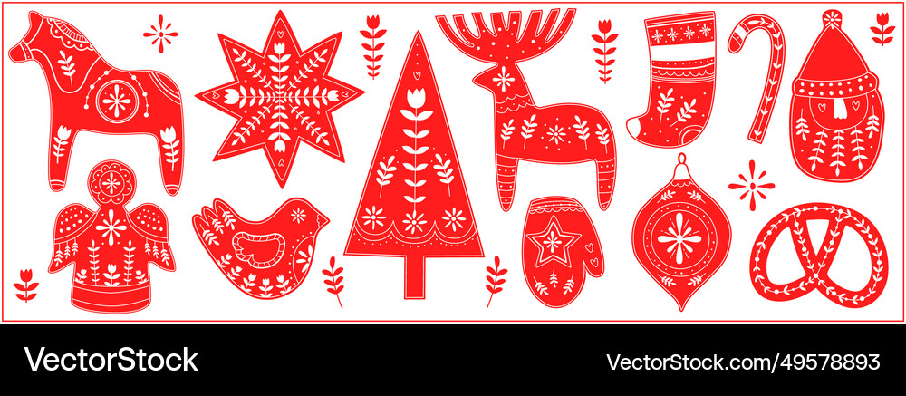 Scandinavian christmas set on white background Vector Image