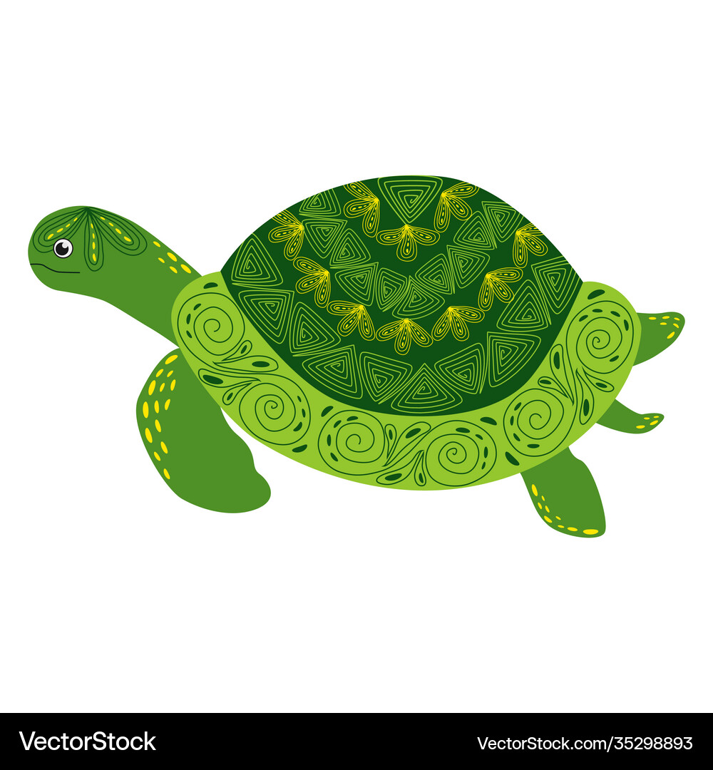 Scandinavian green turtle with hand painted Vector Image