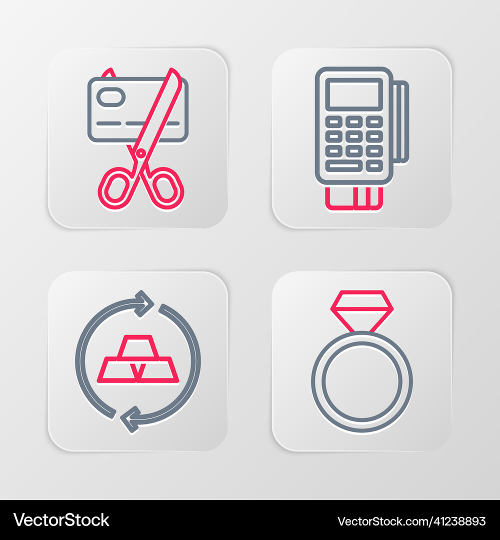 Set line diamond engagement ring gold bars pos Vector Image