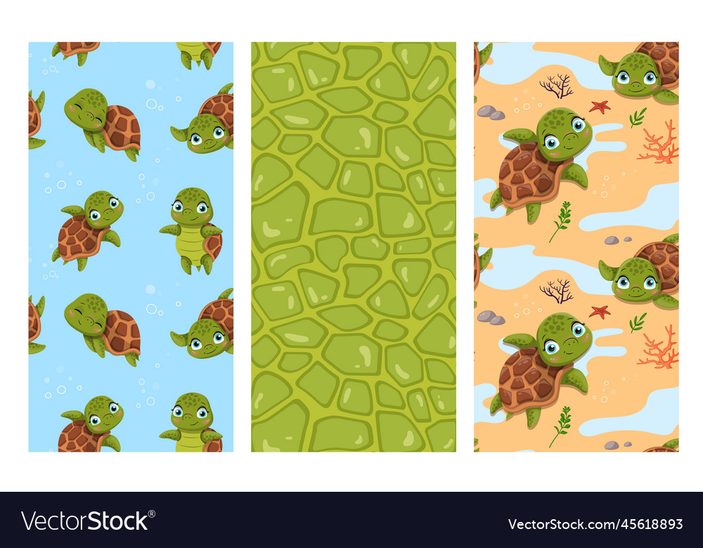 Turtle seamless patterns set Royalty Free Vector Image