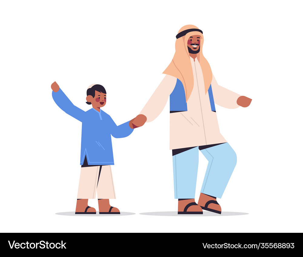 Young arab father walking with son parenting Vector Image