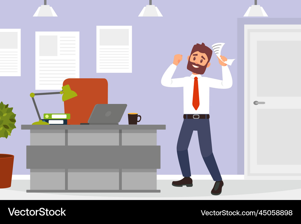 Happy office man worker cheering enjoying success Vector Image