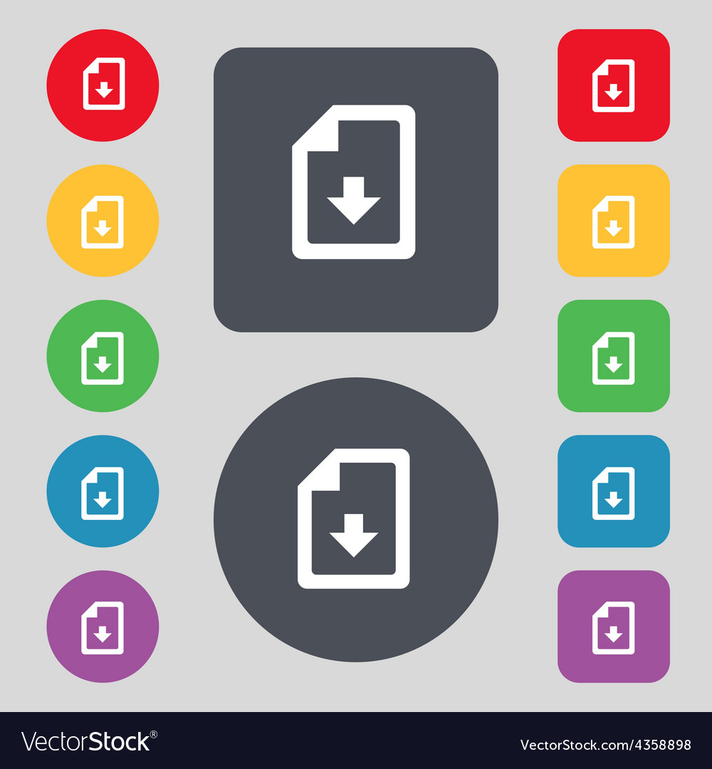 Import download file icon sign a set of 12 colored