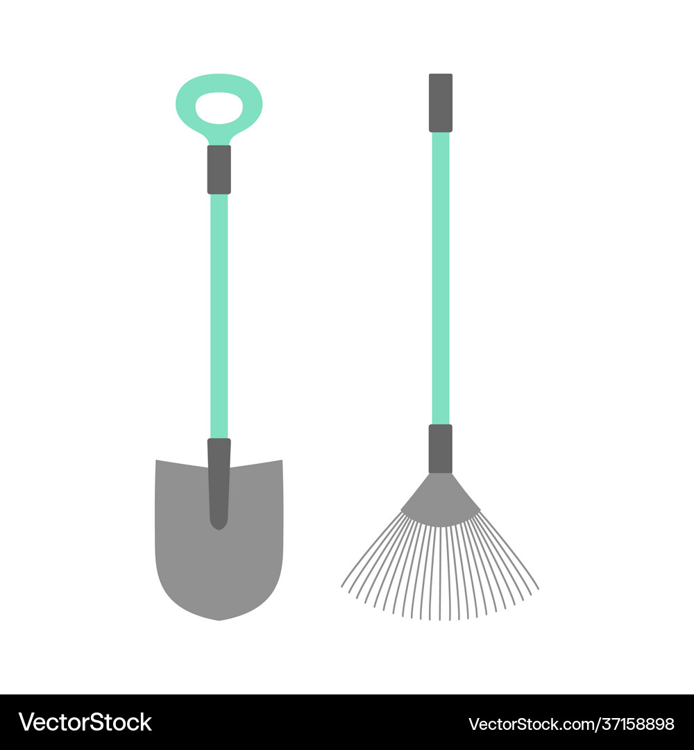 Shovel and rake isolated on white flat design Vector Image