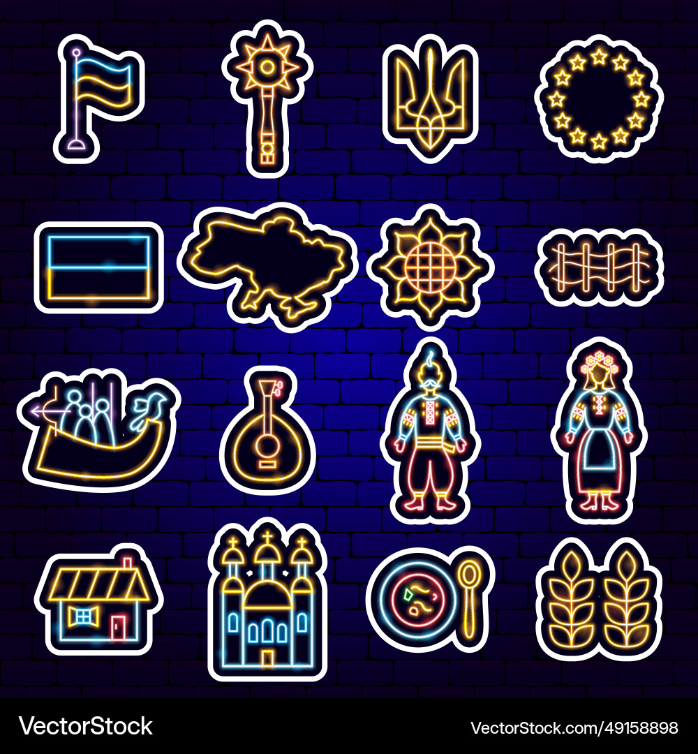 Ukraine neon stickers Royalty Free Vector Image