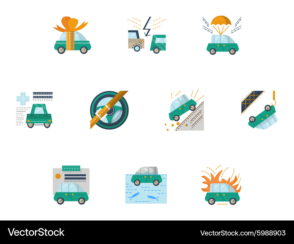 Colored icons for car insurance Royalty Free Vector Image