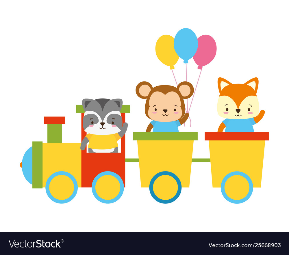 Cute animal train toys Royalty Free Vector Image