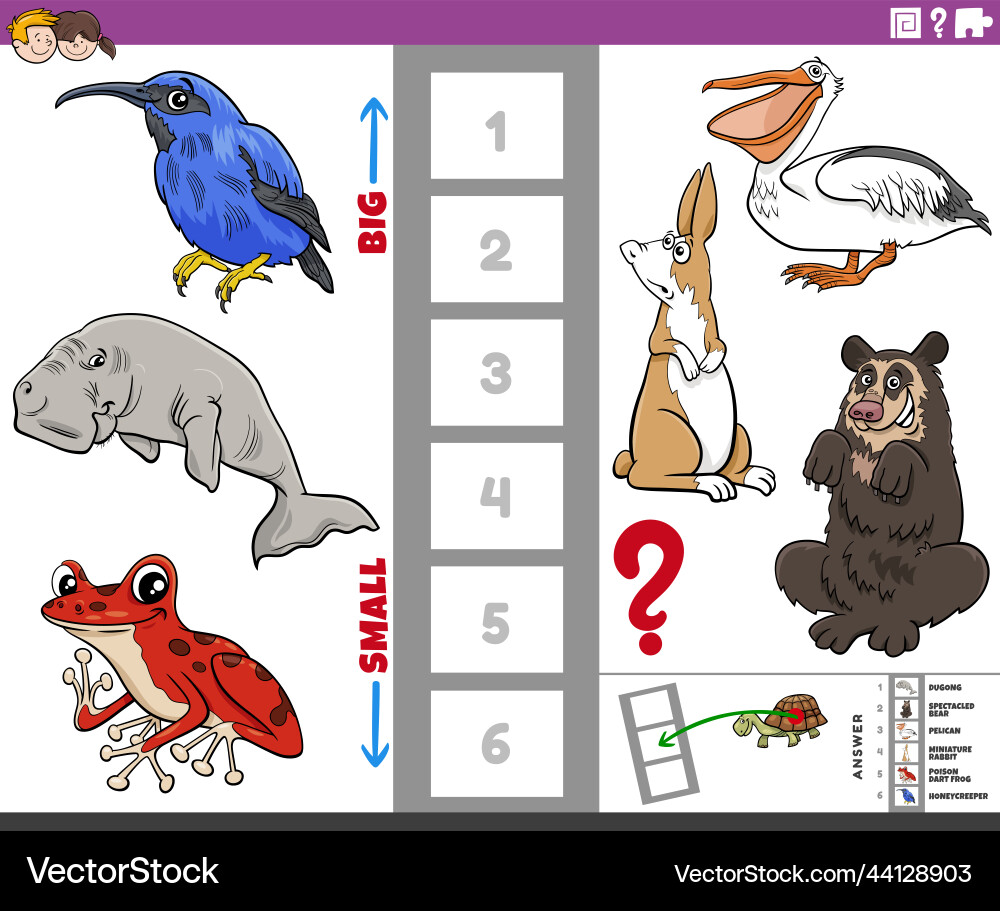 Educational game with big and small cartoon Vector Image