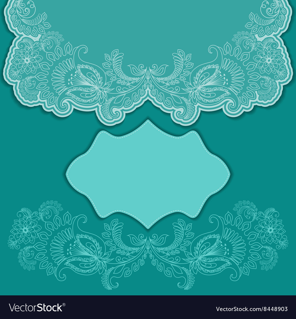 Lace turquoise greeting card with frame Royalty Free Vector