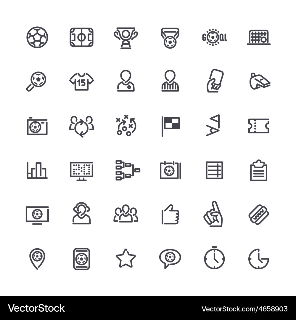 Outline icons on theme soccer Royalty Free Vector Image