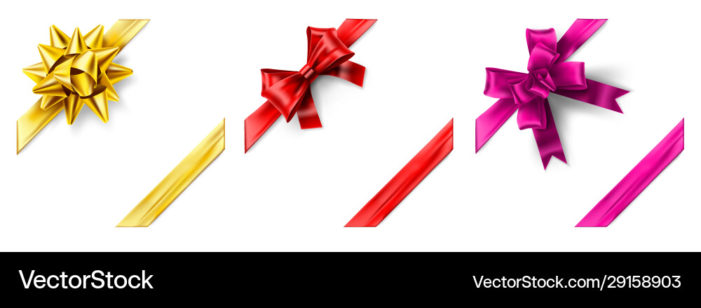 Realistic ribbon bow corner gift decoration 3d Vector Image