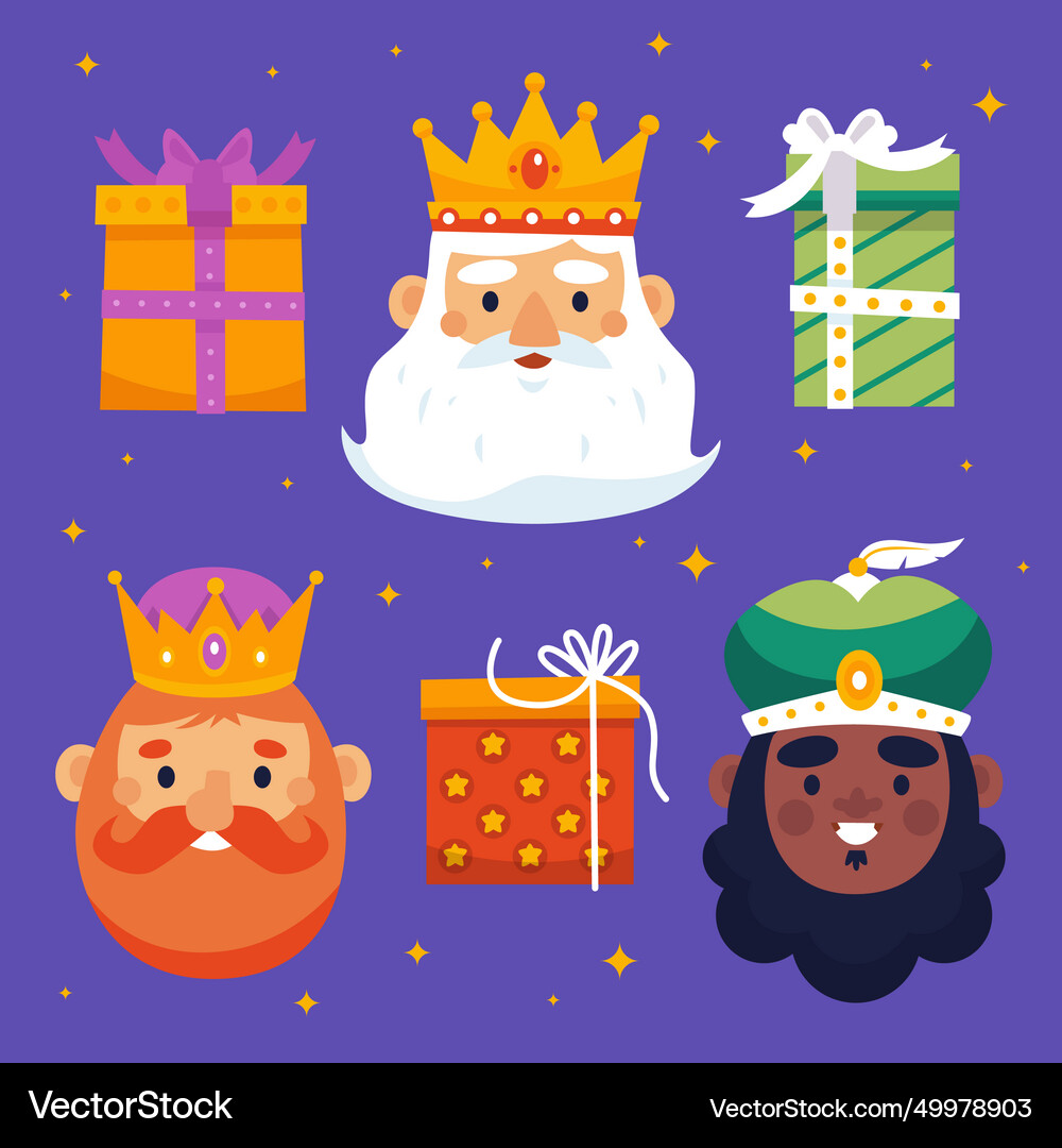 Reyes magos design elements set isolated on white Vector Image