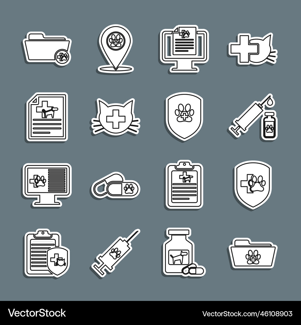 Set line medical veterinary record folder animal Vector Image
