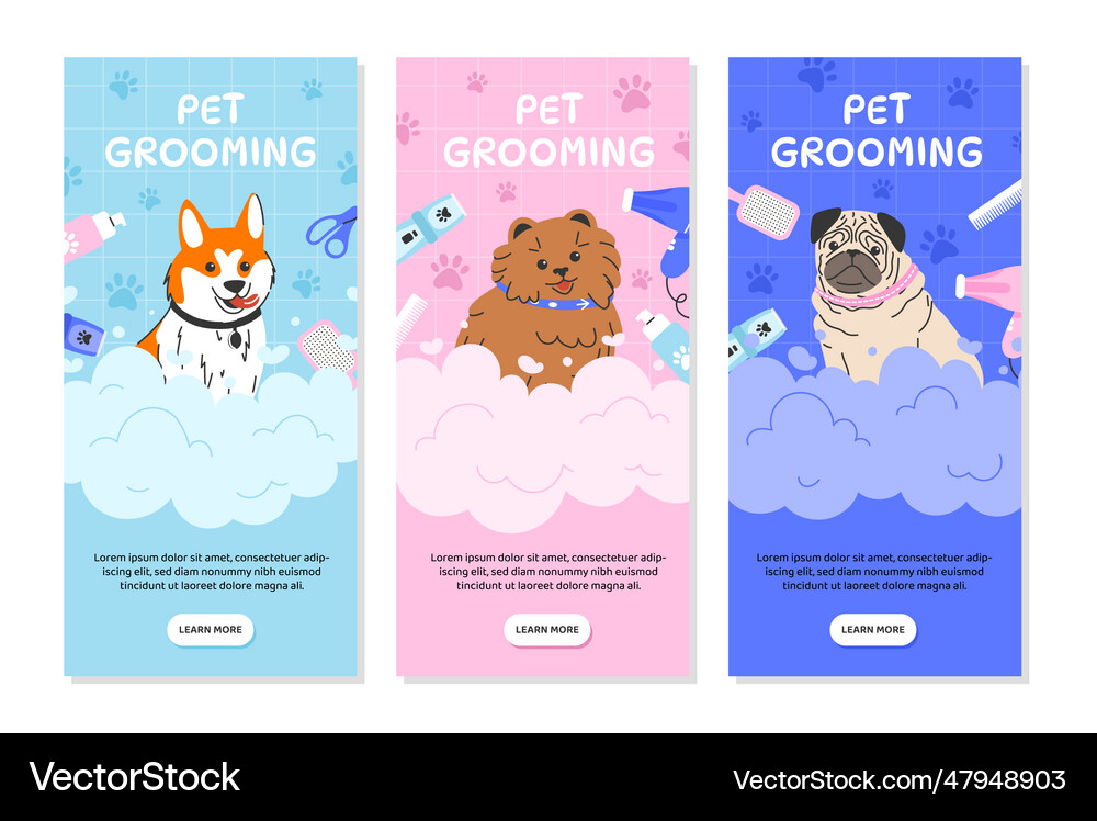 Set of pets grooming posters Royalty Free Vector Image