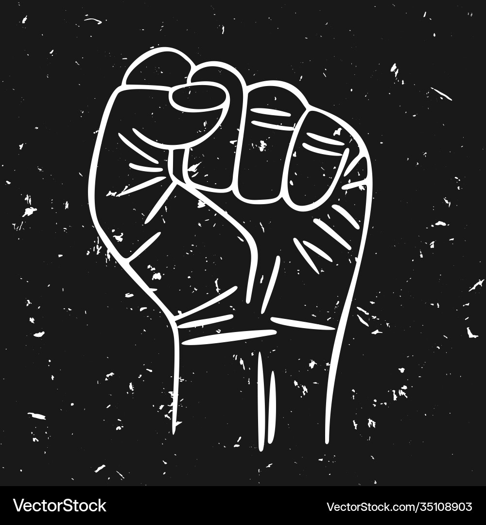 Strong fist raised up on dark background Vector Image