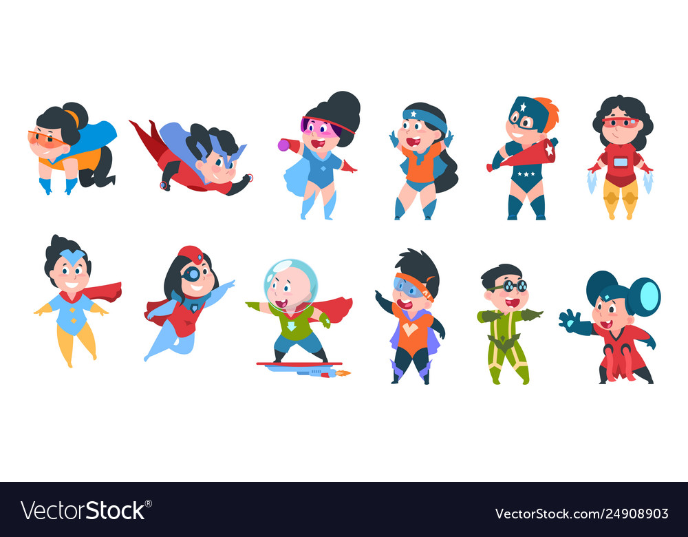 Superhero kids boys and girls in comic superhero Vector Image